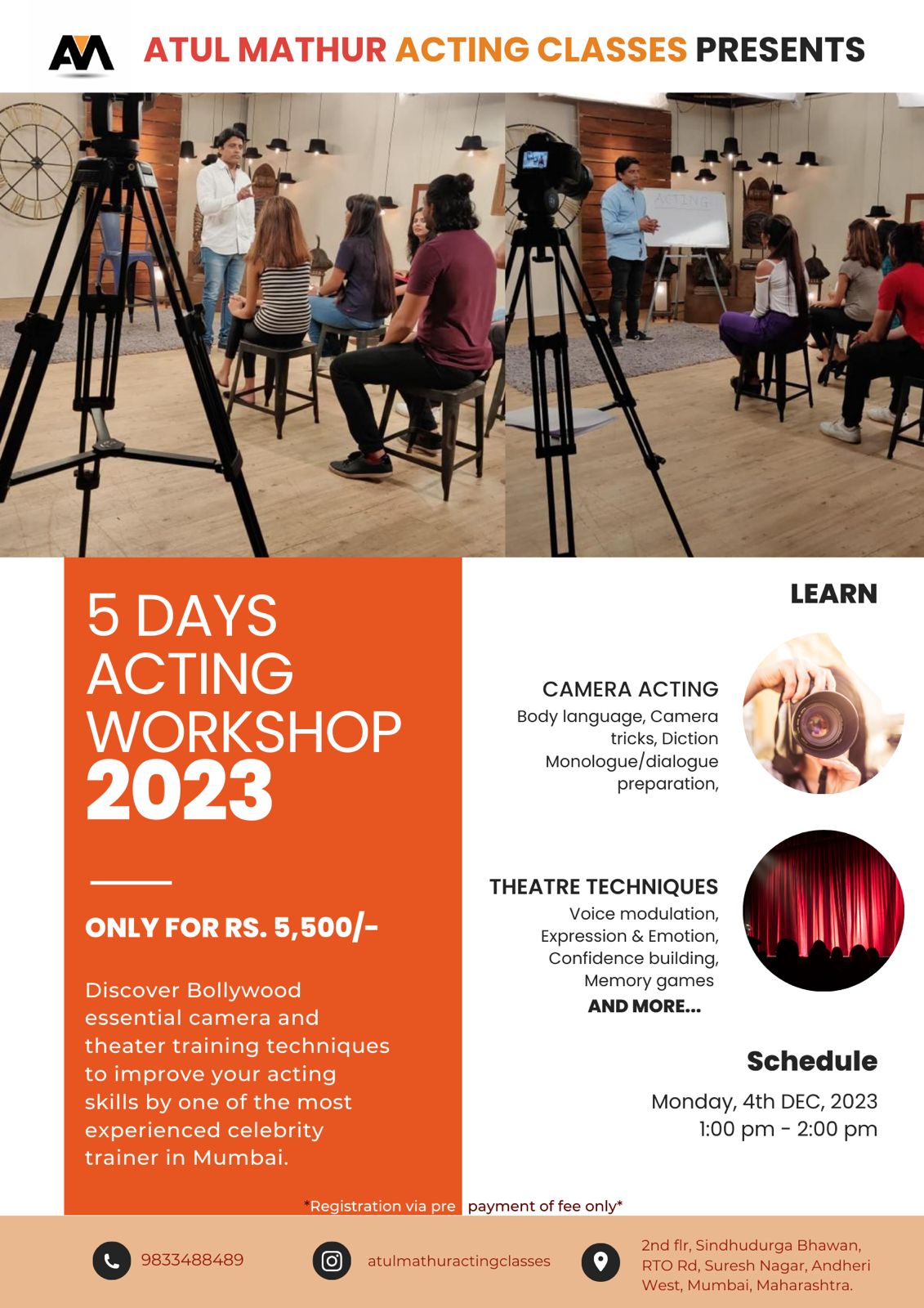5 DAYS ACTING WORKSHOP - Theatre Workshop by ATUL MATHUR ACTING CLASSES ...